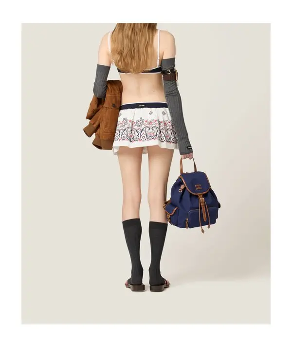 Miu Miu Slubbed Poplin Skirt With Print
