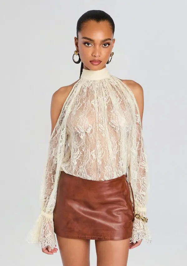 Hemant & Nandita Onir Cold Shoulder Lace Top - Eggshell