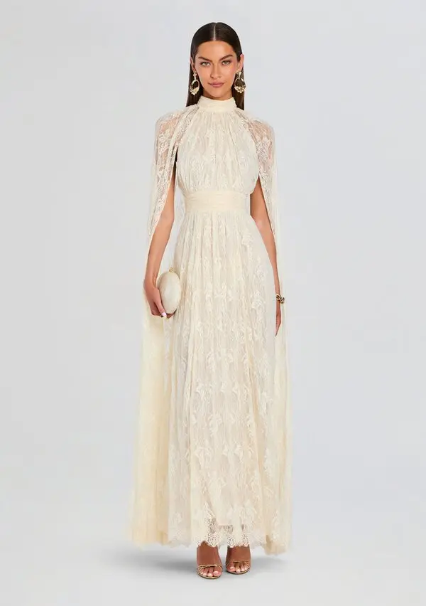 Hemant & Nandita Onir" Cape Maxi Dress - Eggshell