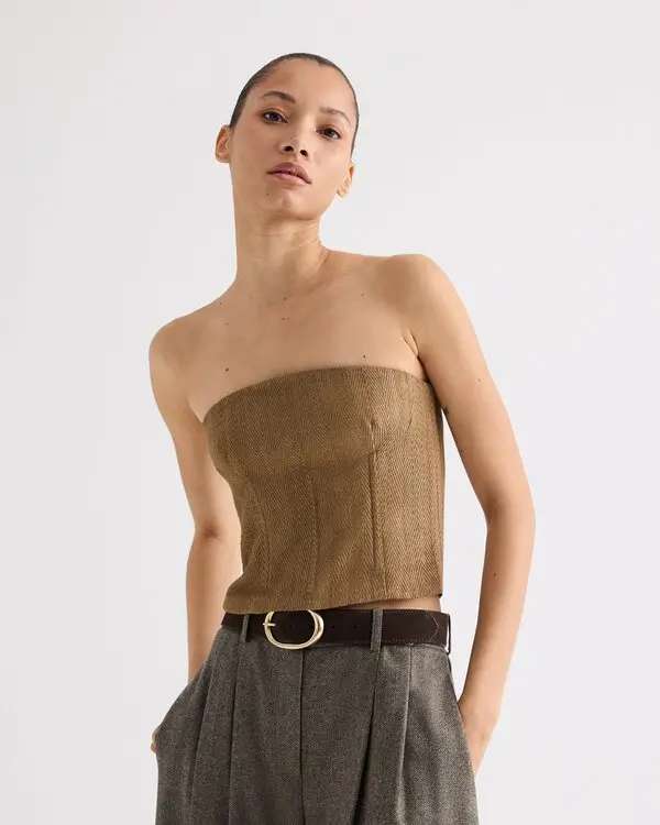 TWP Jillian Bustier In Novel Herringbone Linen