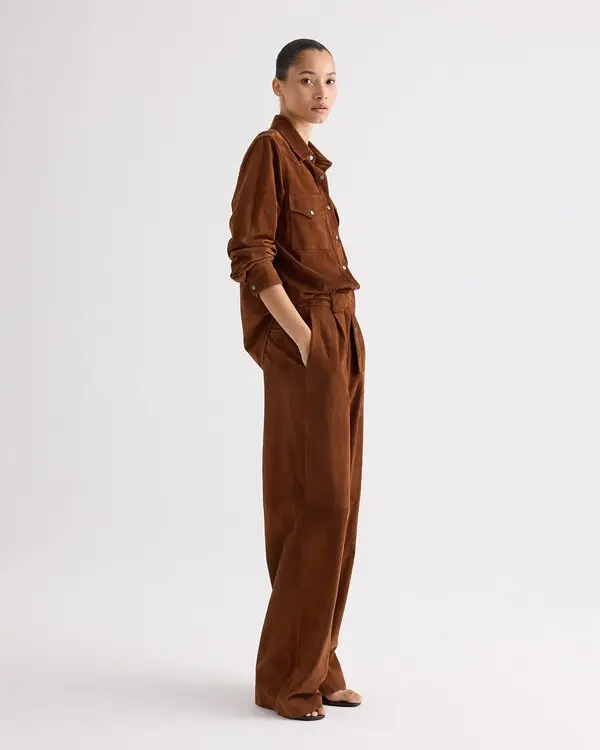 TWP Hudson St Pant In Featherweight Suede - Cigar