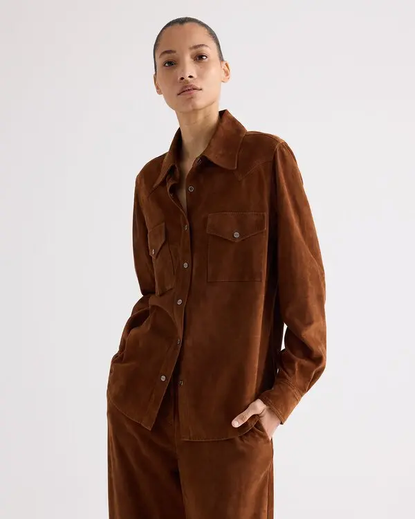 TWP Leather Travelin' Soldier Top In Featherweight Suede - Cigar