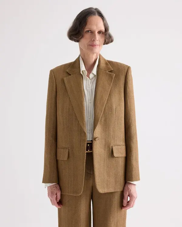 TWP Jillian Blazer In Novel Herringbone Linen - Kelp