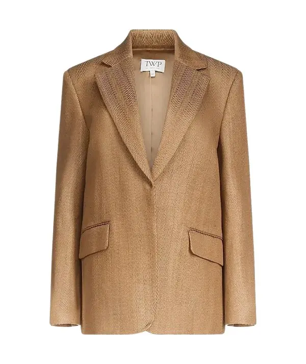 TWP Jillian Blazer In Novel Herringbone Linen - Kelp