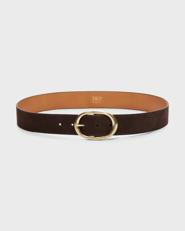 TWP Wide Belt In Nubuck Leather - Chocolate