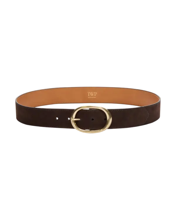 TWP Nubuck Leather Wide Belt With Oval Buckle - Chocolate
