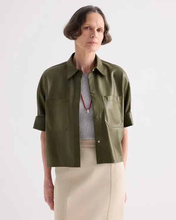 TWP Paper Leather Cropped Shirt - Beetle
