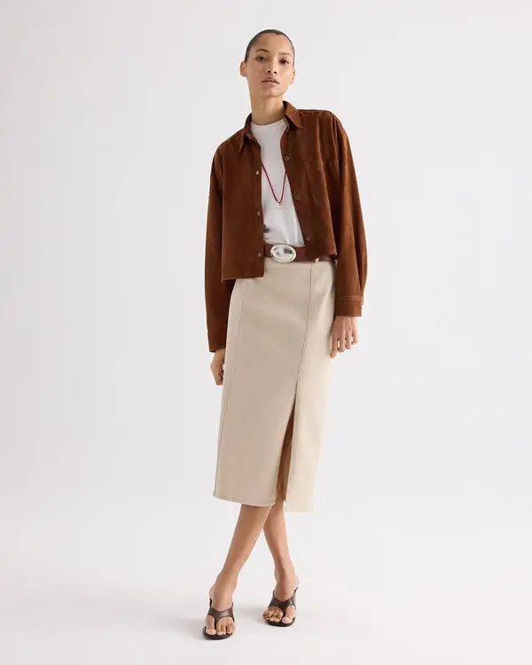 TWP Denim Pencil Midi Skirt With Front Slit