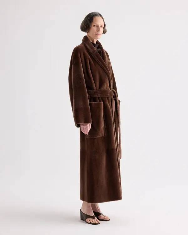 TWP Reversible Em Coat In Shearling - Brown