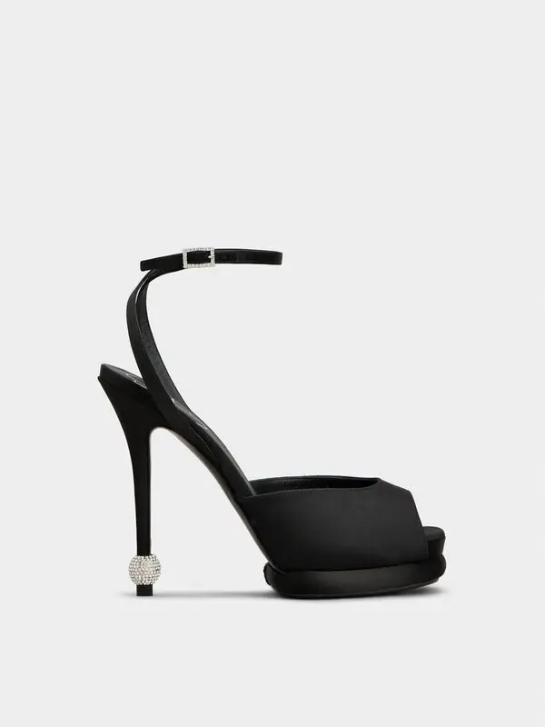 ROGER VIVIER Jewel Heel Sandals In Satin - Black