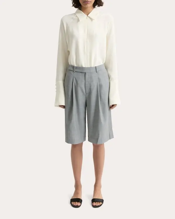 JOAEN Ila Pleated Wool Bermuda Shorts - Grey