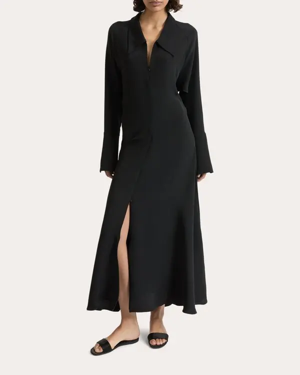JOAEN Lea Silk Crepe Collared A-line Dress