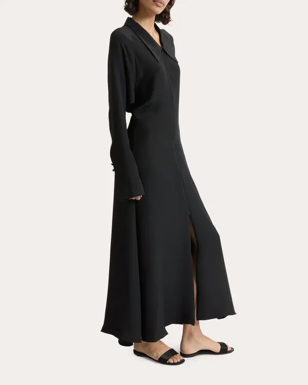 JOAEN Lea Silk Crepe Collared A-line Dress