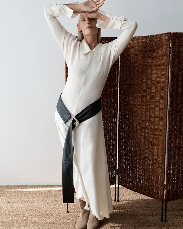 JOAEN Lea Silk Crepe Collared A-line Dress