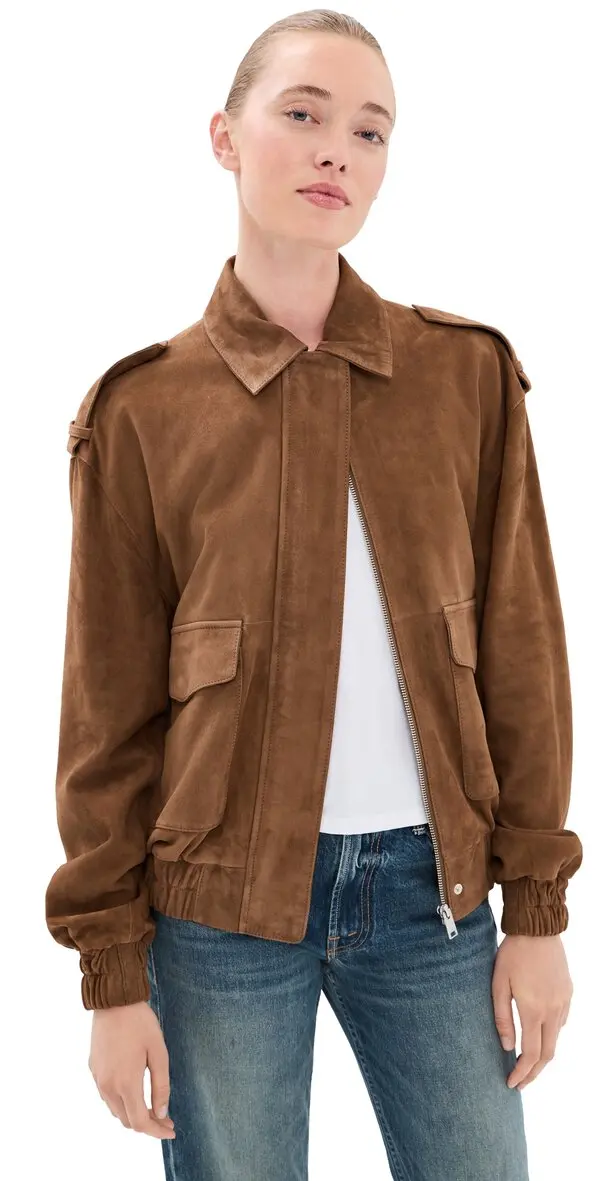 ARMA Halti Lamb Suede Bomber Jacket - Saddle