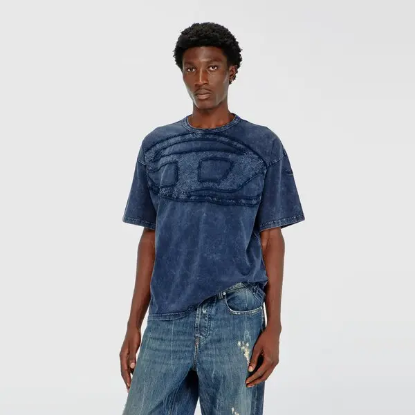 DIESEL® Relaxed Cotton T-shirt With Oval D Applique - Blue