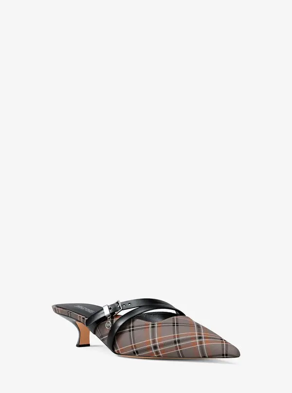 Michael Kors Yvette Plaid Print Kitten Mule