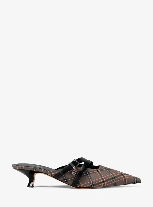 Michael Kors Yvette Plaid Print Kitten Mule