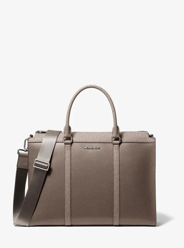 Michael Kors Cooper Pebbled Leather And Signature Logo Briefcase - Grey