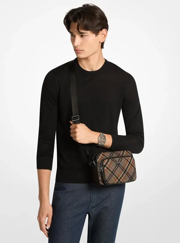 Michael Kors Cooper Plaid Wool Blend Flight Bag