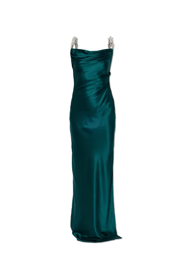 Balmain Silk Dress With Pearl Straps - Green