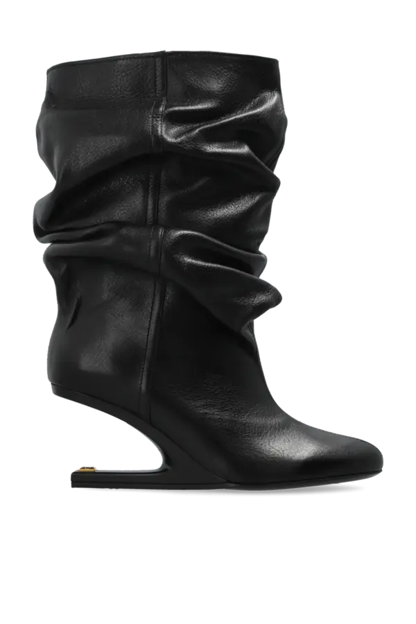 Balmain Leather Wedge Ankle Boots - Black