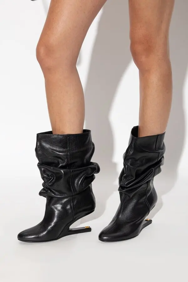 Balmain Leather Wedge Ankle Boots