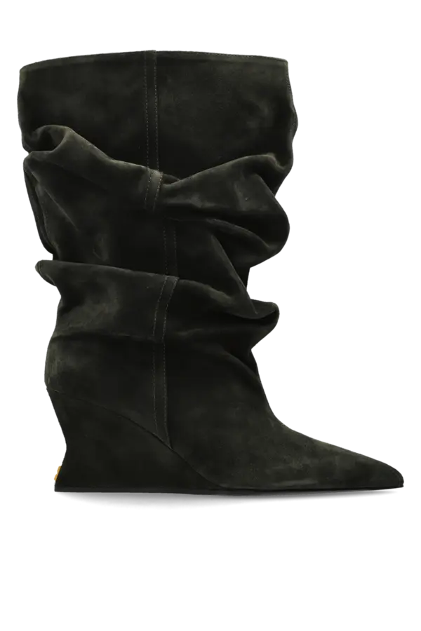 Balmain Suede Wedge Ankle Boots - Green