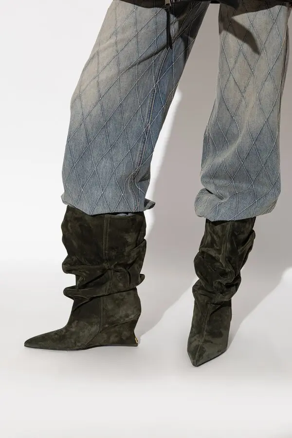 Balmain Suede Wedge Ankle Boots