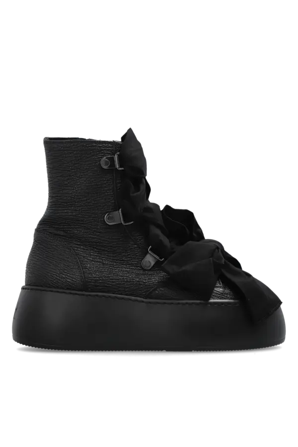 Agl Leather Platform Shoes "vibe Ribbon - Black