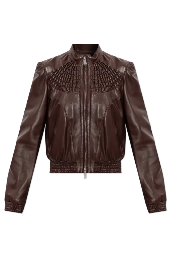 Alexander McQueen Leather Jacket With Stand-up Collar - Brown