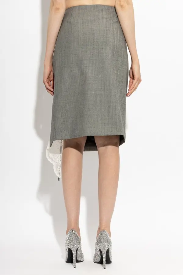 Alexander McQueen Wool Skirt With Lace Insert
