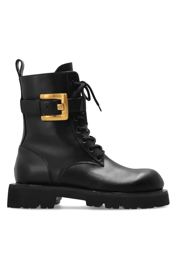 Balmain Leather Ankle Boots With Buckle - Black