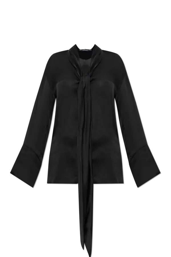 Balmain Silk Shirt With Decorative Scarf - Black