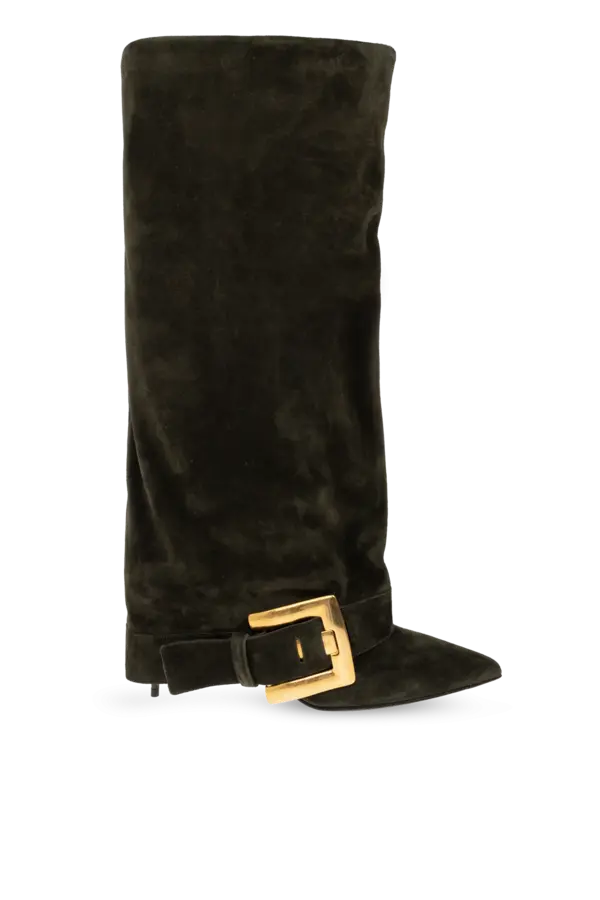 Balmain Suede Heeled Boots - Green