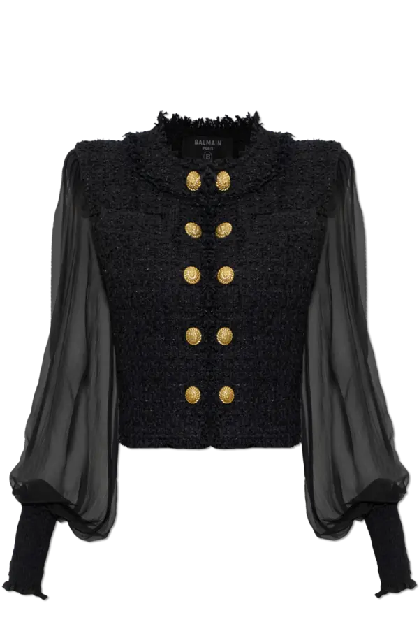 Balmain Cardigan Made Of Combined Fabrics - Black