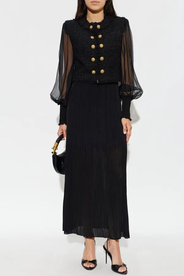 Balmain Textured Tweed Cardigan With Sheer Sleeves