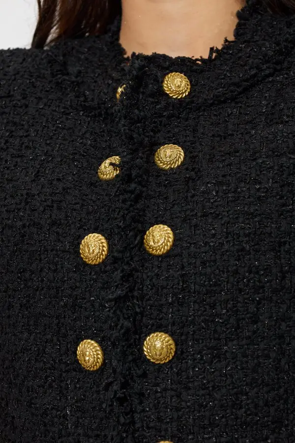 Balmain Textured Tweed Cardigan With Sheer Sleeves