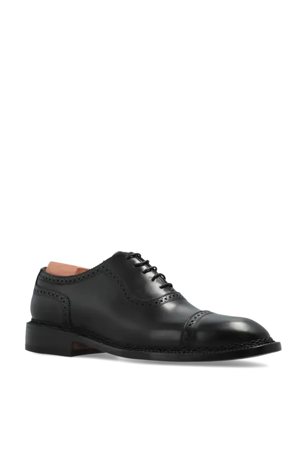 Kiton Leather Oxford Shoes With Cap Toe And Broguing