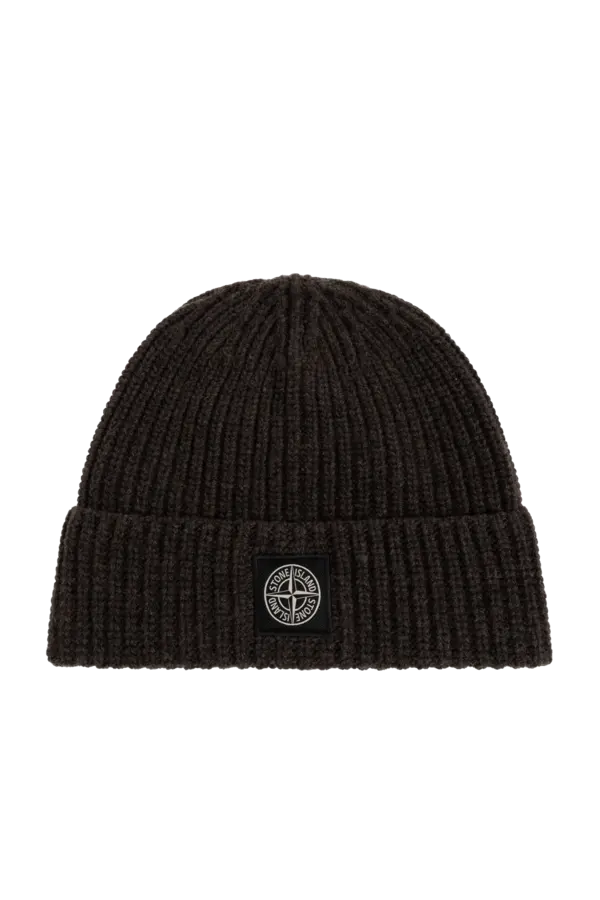 Stone Island Wool Beanie With Patch - Brown