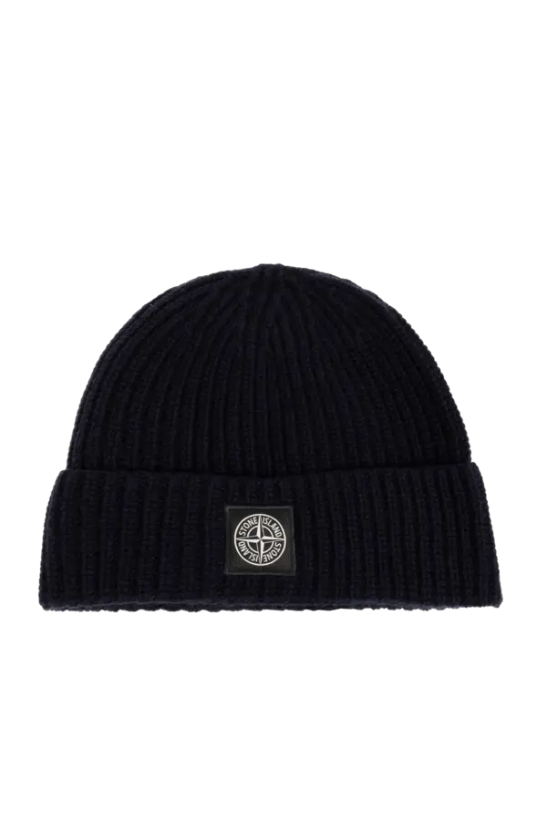 Stone Island Wool Beanie With Patch - Navy Blue
