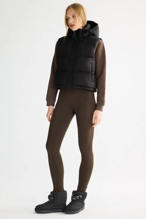 OROLAY Down Puffer Vest With Detachable Hood - Coffee