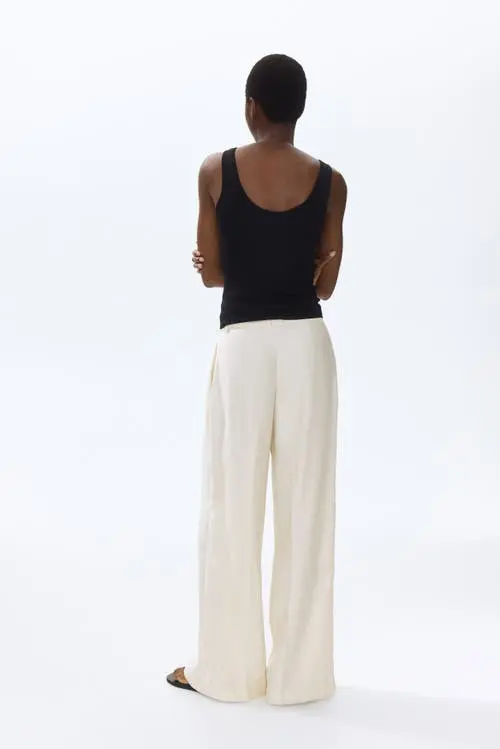 H&M Wide-leg Dress Pants - Cream