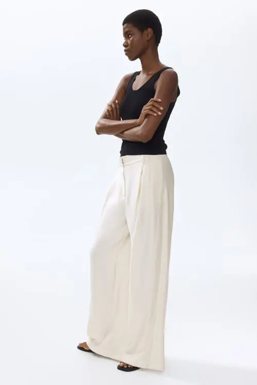 H&M Wide-leg Dress Pants - Cream