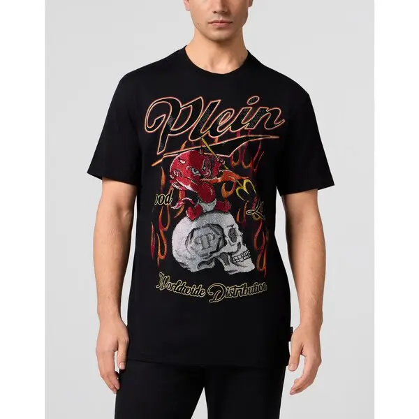 Philipp Plein Round Neck T-shirt Little Devil Crystal - Black