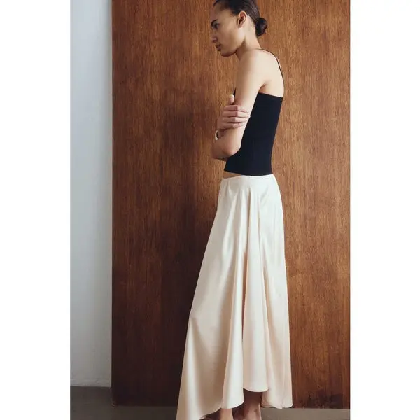 H&m Satin Maxi Skirt - Light Beige
