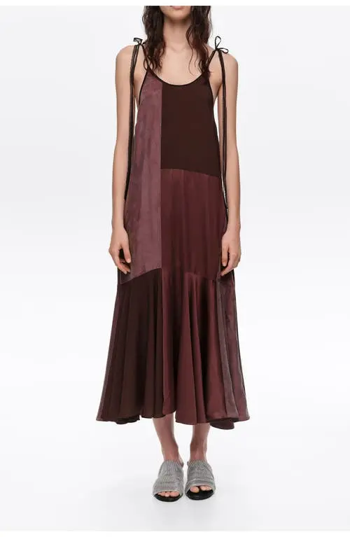 Bimba Y Lola Fluid Patchwork Strappy Dress - Brown