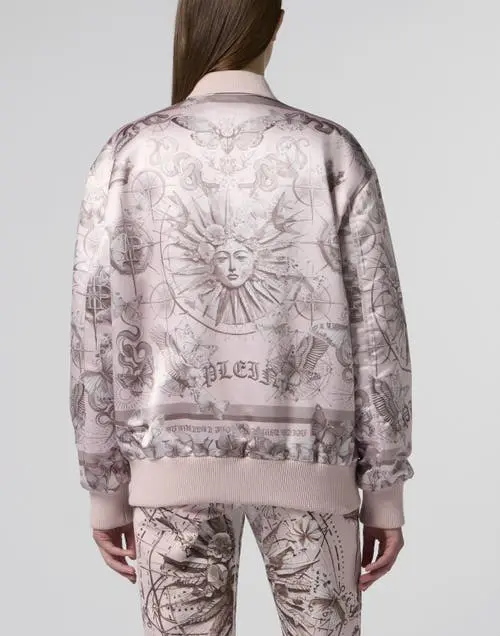 Philipp Plein Oversized Satin Butterfly Tattoo Bomber Jacket