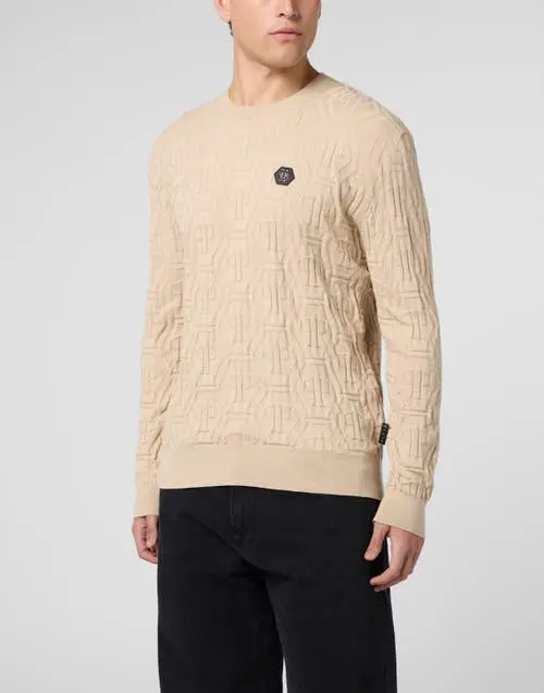 Philipp Plein Jacquard Round Neck Pullover Monogram - Beige