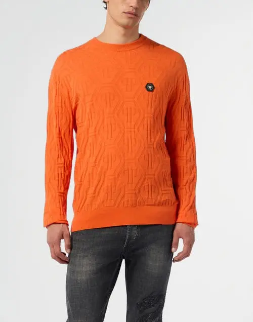Philipp Plein Jacquard Round Neck Pullover Monogram - Orange